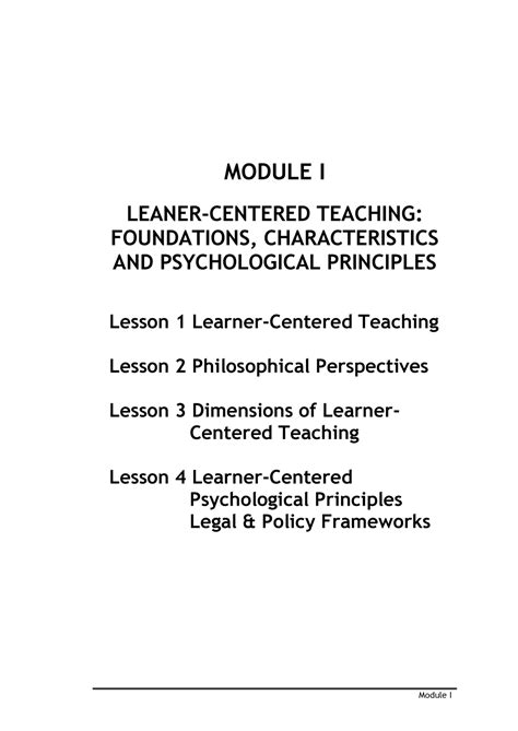 Educ 104 Module 1 Sure MODULE I LEANER CENTERED TEACHING