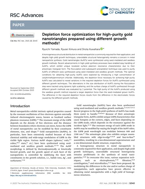 Pdf Depletion Force Optimization For High Purity Gold Nanotriangles Prepared Using Different