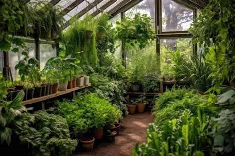 Premium Ai Image A Variety Of Herbs Thriving In A Greenhouse