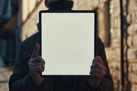 Front View Man Holding A Tablet Close Up Premium AI Generated Image