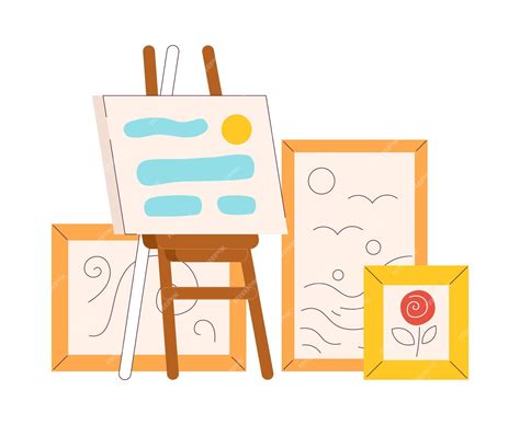추상 그림 세미 플랫 컬러 벡터 객체 그림 전시 이젤 그림 흰색 배경에 있는 편집 가능한 만화 클립 아트 아이콘 웹 그래픽 디자인을 위한 간단한 지점 그림 프리미엄 벡터