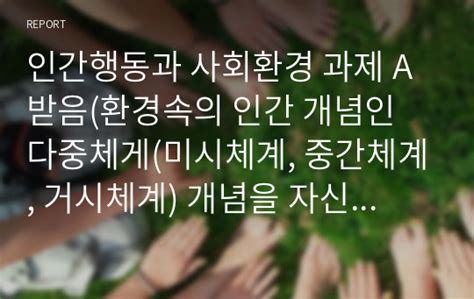 인간행동과 사회환경 과제 환경속의 인간 개념인 다중체게미시체계 중간체계 거시체계 개념을 자신이 속해 있는 체계들을
