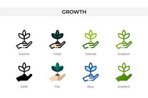 다른 스타일의 성장 아이콘 윤곽선 단색 색상 채우기 그라디언트 및 플랫 스타일로 설계된 성장 벡터 아이콘입니다 기호 로고 일러스트레이션 벡터 일러스트 레이 션 가족에 대한