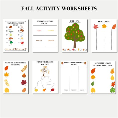 Printable Fall Activity Worksheets Etsy