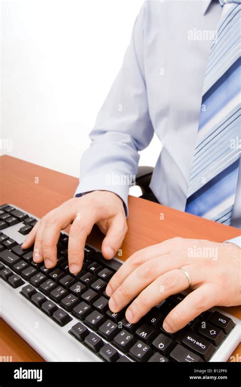 Man Typing In The Computer Keyboard Stock Photo Alamy