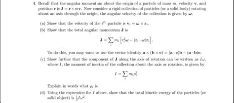 Solved 4 Recall That The Angular Momentum About The Origin