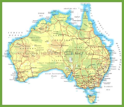 Physical Road Map Of Australia Australia Backpacking Australia Map