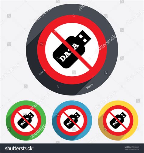 Usb Stick Not Allowed Sign Icon Usb Flash Drive Button Red Circle Prohibition Sign Stop Flat