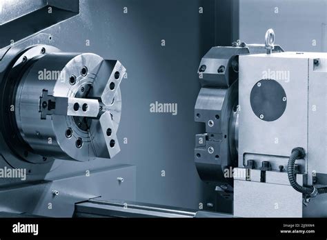 Manufacturing CNC Professional Lathe Machine Industrial Concept Close Up Industrial
