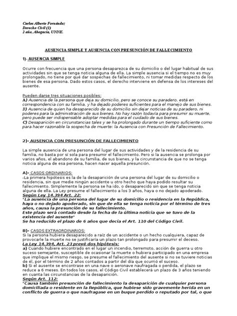 Ausencia Simple Y Ausencia Con Presunción De Fallecimiento Unidad 8