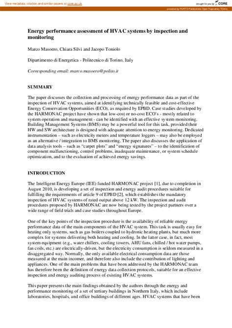 Pdf Energy Performance Assessment Of Hvac Systems By Inspection And Monitoring