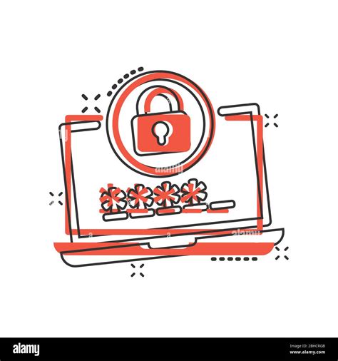 Laptop With Password Icon In Comic Style Computer Access Cartoon Vector Illustration On White