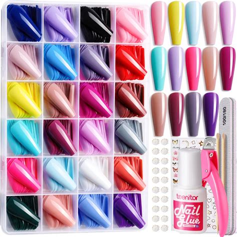 Long Coffin Rainbow Ombre Glossy Press On Nails 24 Pcs Press On Nails Beauty