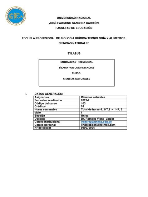 Silabo De Ciencias Naturales 2023 I Pdf Ciencia Y Matemática