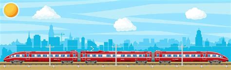 High Speed Train And Landscape With Cityscape Super Streamlined Train