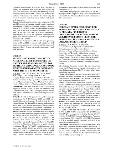 Pdf Outcome After Resection For Perihilar Cholangiocarcinoma In Primary Sclerosing Cholangitis