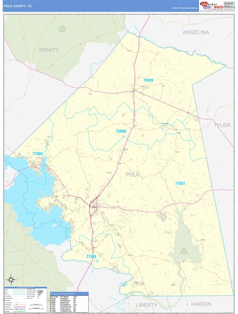Polk County Tx Zip Code Wall Map Basic Style By Marketmaps Mapsales