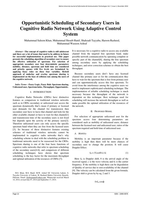 Pdf Opportunistic Scheduling Of Secondary Users In Cognitive Radio
