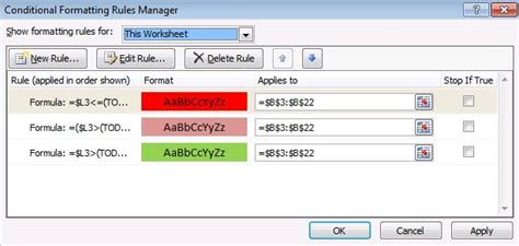 Excel Conditional Formating Between Columns Based On Date Stack