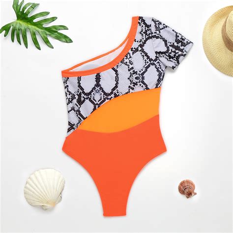 Us 689 Single Shoulder Orange One Piece Swimsuit