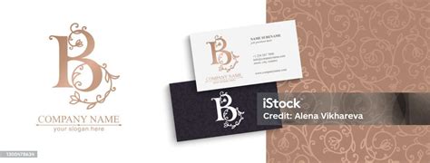 프리미엄 벡터 B 로고 몬노그램 레터링 장미 매끄러운 패턴과 명함의 섬세한 우아한 꽃 무늬 엘리트 회사를 브랜딩하기 위한 개인