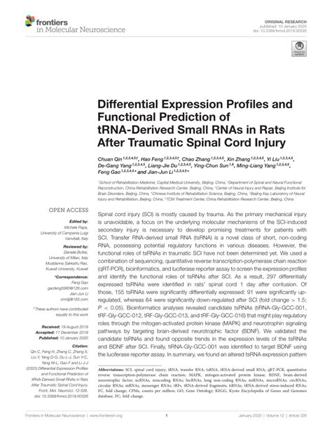 Pdf Differential Expression Profiles And Functional Prediction Of Trna Derived Small Rnas In