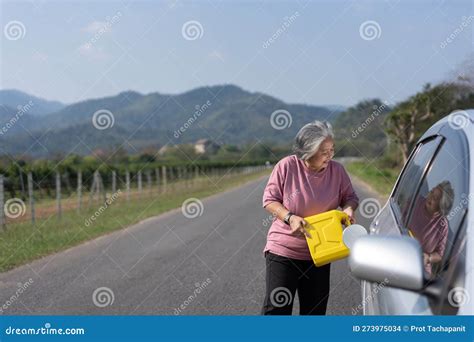The Car Ran Out Of Gas And Stalled Beside The Road In Suburbs And An