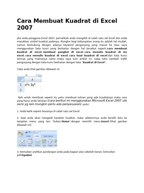Cara Membuat Kuadrat Di Excel 2007 Pdf