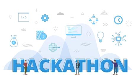 Premium Vector Hackathon Concept With Big Words And People Surrounded