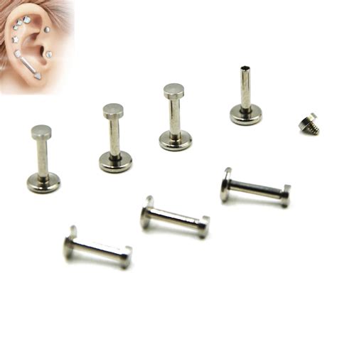 Pcs Surgial Steel Internally Thread Flat Top Labret Lip Stud Ear Cartilage Helix Studs Piercing