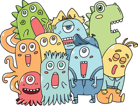Illustration Of A Bunch Of Cute Monsters Doodle For Sticker Poster