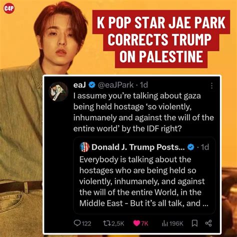 ️‍🔥 🏾🇵🇸 K Pop Star Jae Park Corrects Trump On Palestine Jae Park A Member Of The Popular K Pop