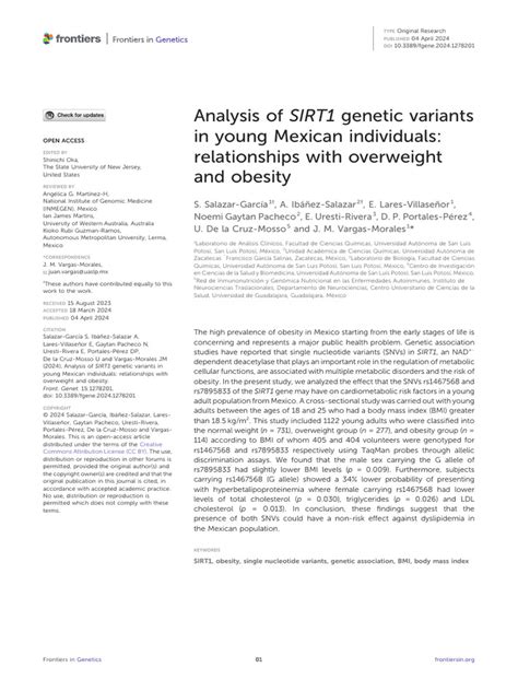 Analysis Of Sirt1 Genetic Variants In Young Mexican Individuals Relationships Wit Overweight