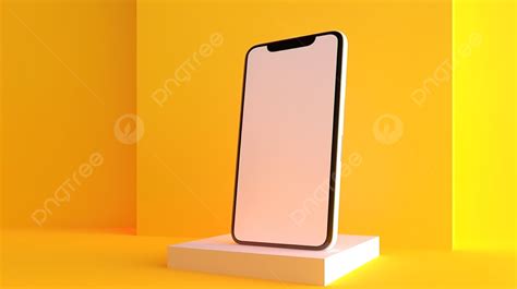 노란색 배경 빈 흰색 화면으로 3d 스마트폰 렌더링 흰색 전화 3d 모바일 전화 3d 배경 일러스트 및 사진 무료 다운로드