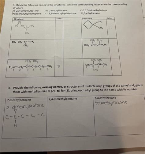 solved 3 match the following names to the structures write