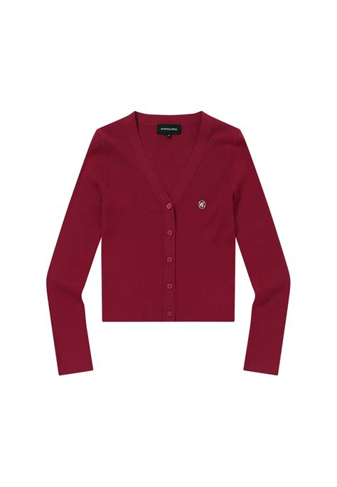 Wooalong V Neck Slim Cardigan Red