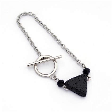 Pulseira Pingente Difusor Pedra Vulcânica Preta Prateada Elo7