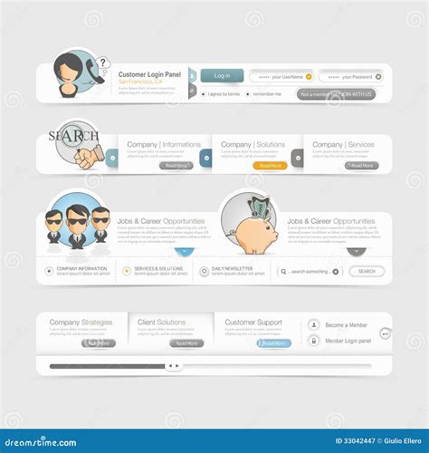 website template design menu navigation elements with icons set stock