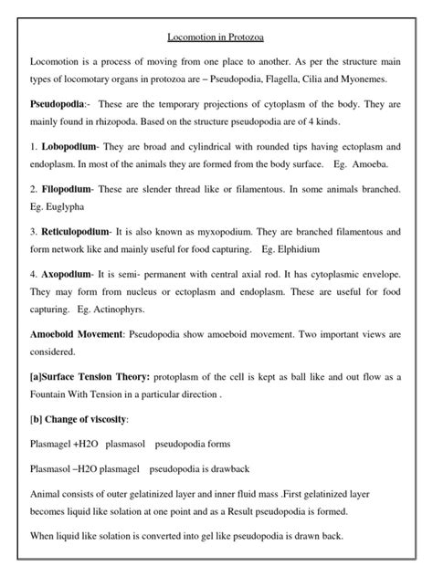 Semester 1 Locomotion In Protozoa Pdf Anatomy Histology