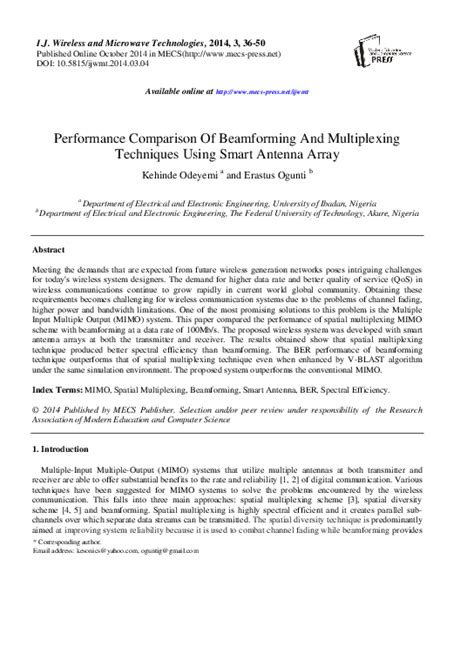 Pdf Performance Comparison Of Beamforming And Multiplexing Techniques