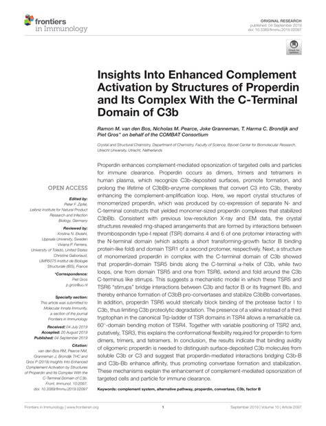 Pdf Insights Into Enhanced Complement Activation By Structures Of Properdin And Its Complex
