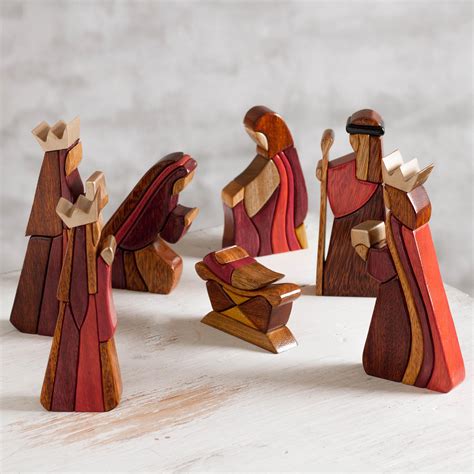 UNICEF Market Wood Nativity Scene Set Of 8 Pcs Handmade Peru Gifts