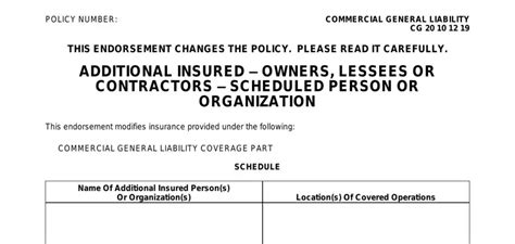 CG 20 10 12 19 Liability Endorsement Form FormsPal