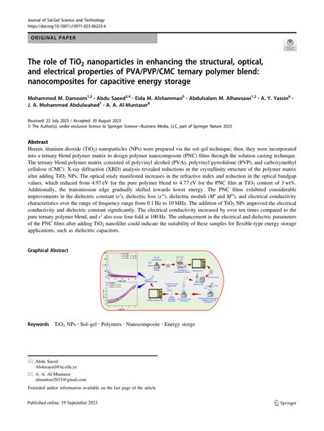 Pdf The Role Of Tio2 Nanoparticles In Enhancing The Structural