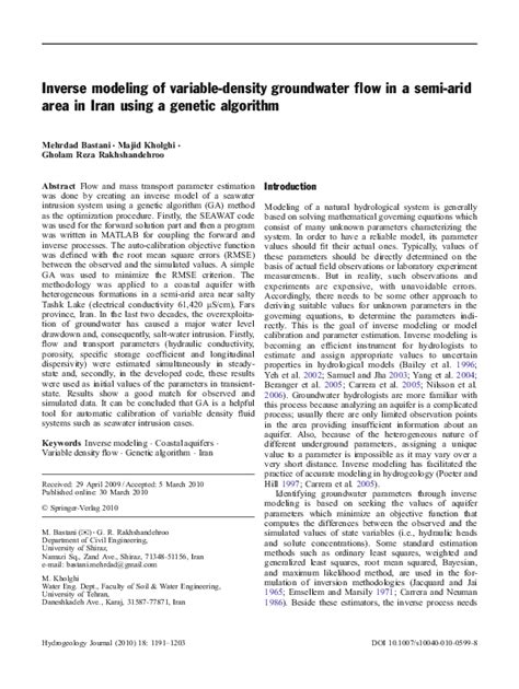 Pdf Inverse Modeling Of Variable Density Groundwater Flow In A Semi