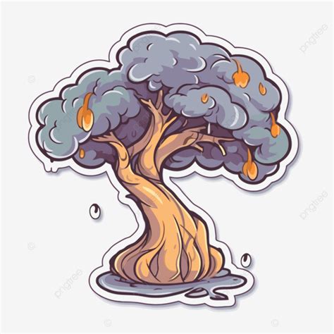 Cartoon Tree Blowing Up And Over Clipart Vector Sticker Design With