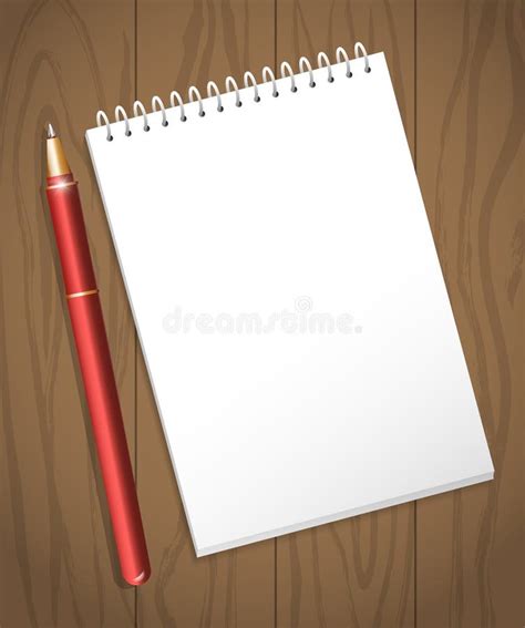 Vector Blank Notebook With Blank Paper Sheet Laying On Wooden Texture Background Stock Vector