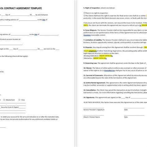 Pest Control Contract Template Etsy