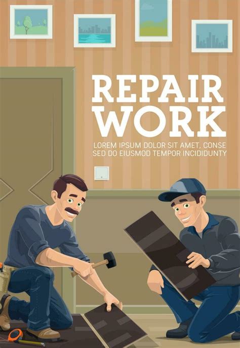 Casa Reparar Y Piso Instalar En Pc Trabajadores Vector 23842571 Vector