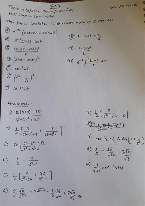 Solution Quiz Laplace Transformation Studypool